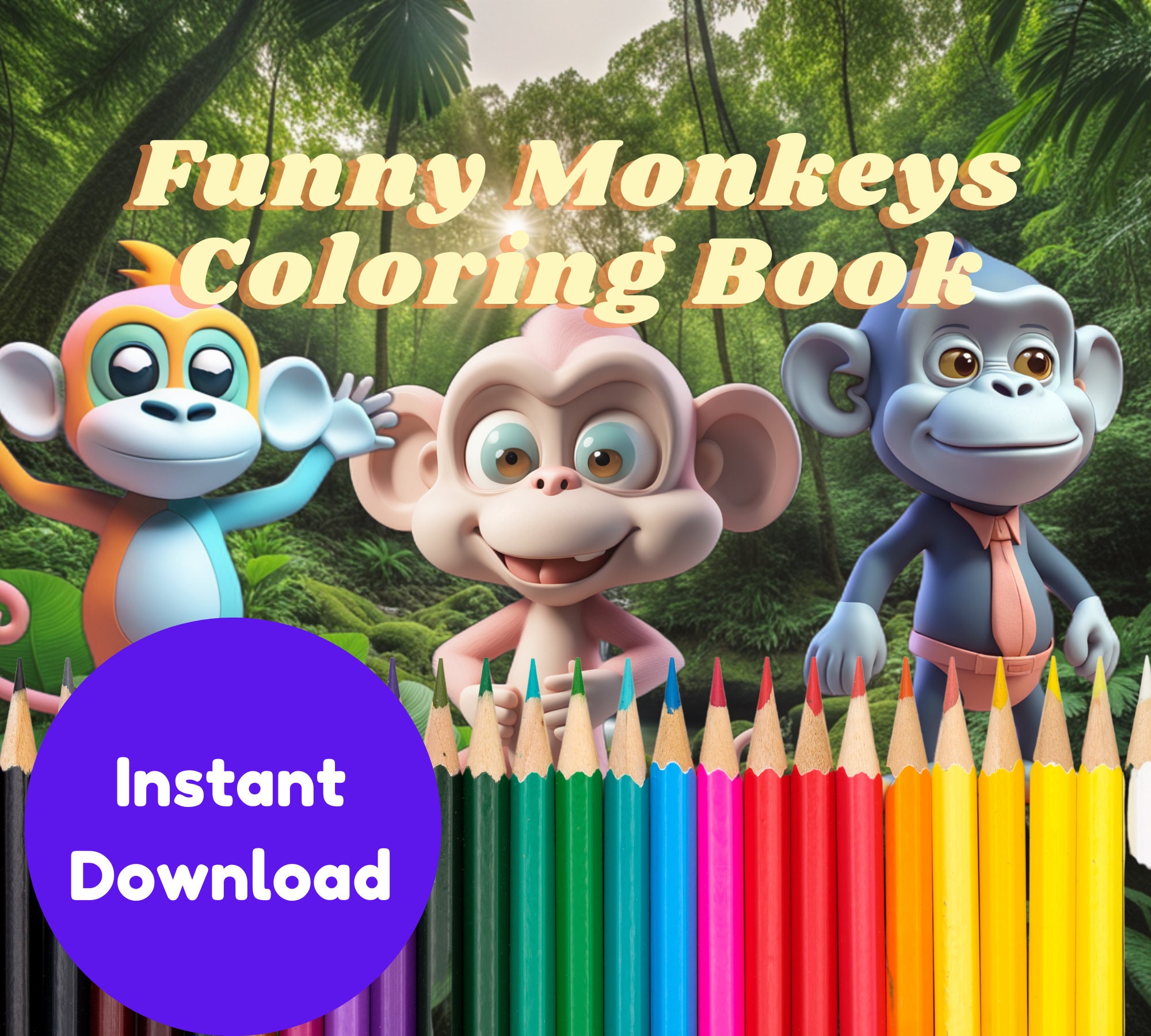 Printable Funny Monkeys Coloring Book Classroom Pre-k Activity for ...