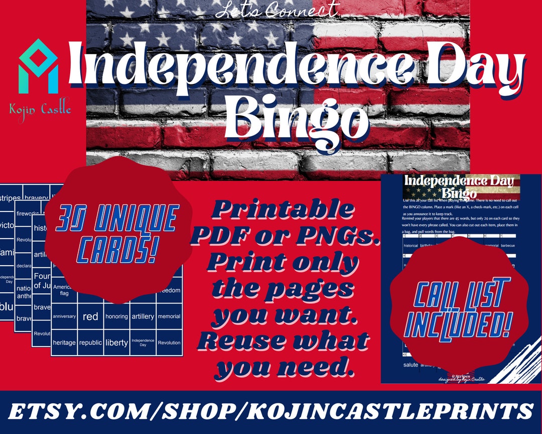 Independence Day Bingo for Kids, July Fourth Mobile-friendly, Digital ...
