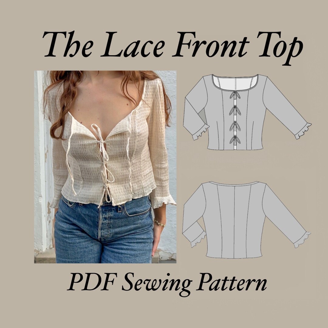 The Lace Front Top / Cottage Core, Sewing Pattern Size EU 34-44 (XS-L ...