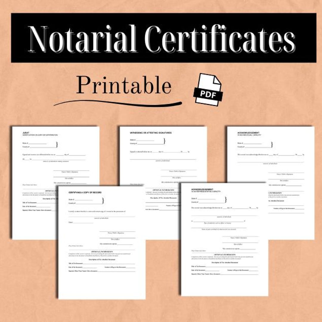 Short Form Notary Certificates – Instant Download | Printable Notarial ...