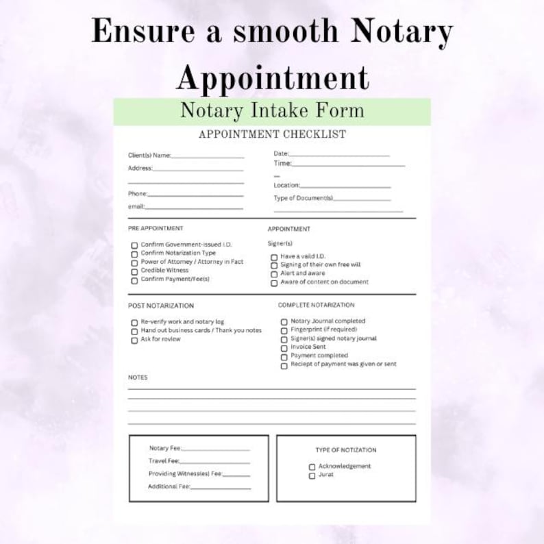 Notary Public Intake Form | PDF for Mobile Notary & Loan Signing ...