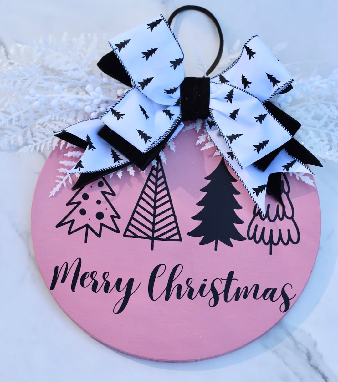 Pink Christmas Decor Pink Christmas Door Hanger Pink Christmas Tree ...