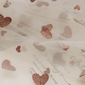Glitter Powder Pink Heart Fabric Heart Mesh Embroidery Lace Fabric ...
