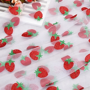 Glittering Strawberry Lace Fabric Red Strawberry Decorative Fabric ...