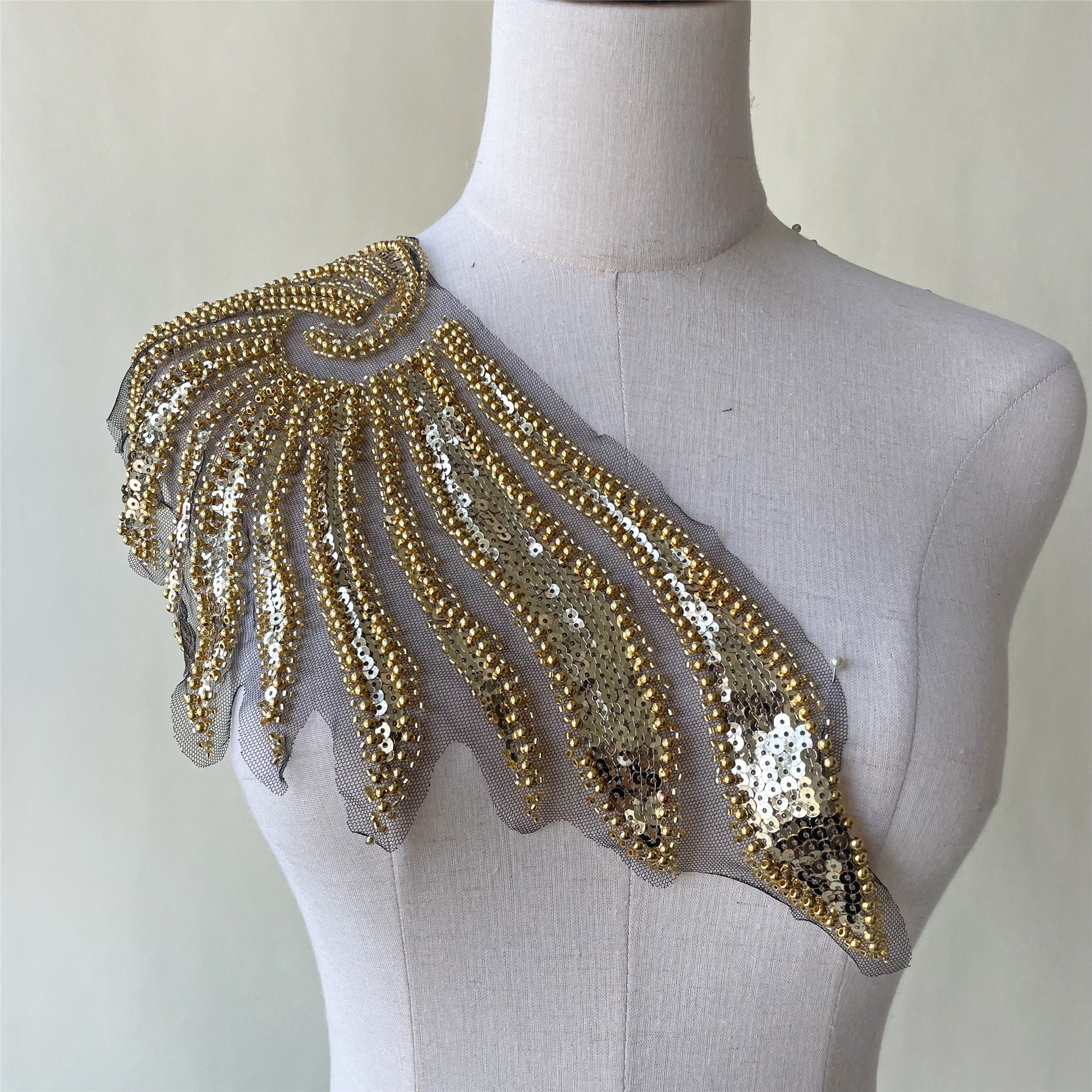 Beaded Gold Wing Applique Golden Patches Wing Lace Motif Embroidery ...