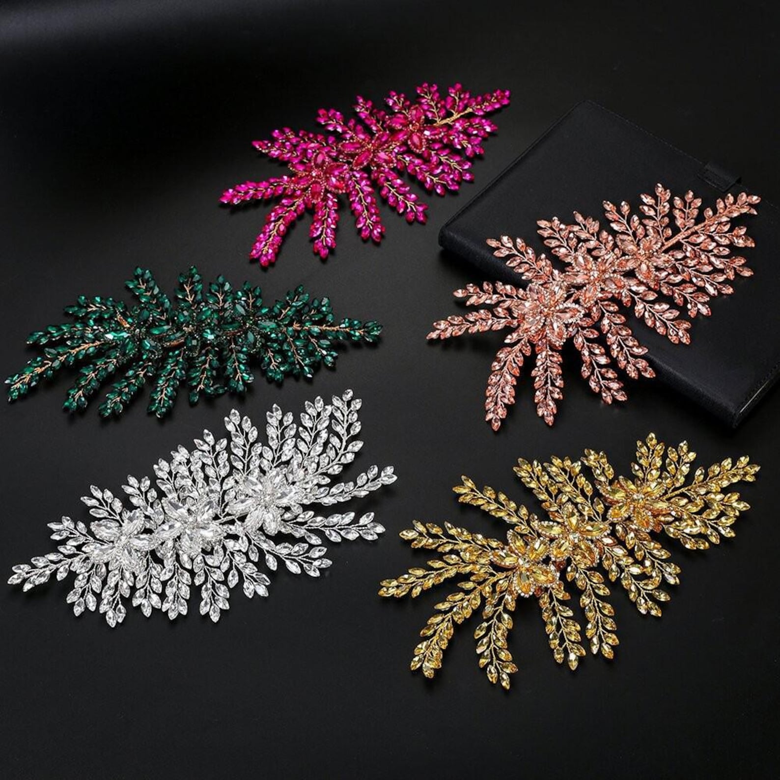 Beaded Rhinestone Embellished Applique Crystal Rhinestone Motif Sash ...