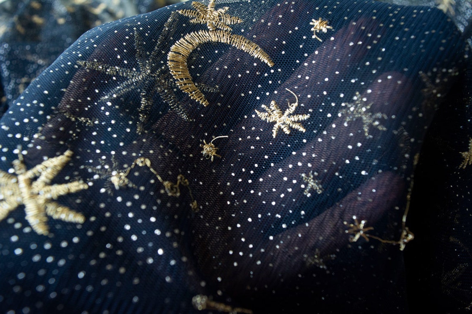 Elegant Moon Star Embroidery Lace Fabric Moon Star Decorative Fabric ...