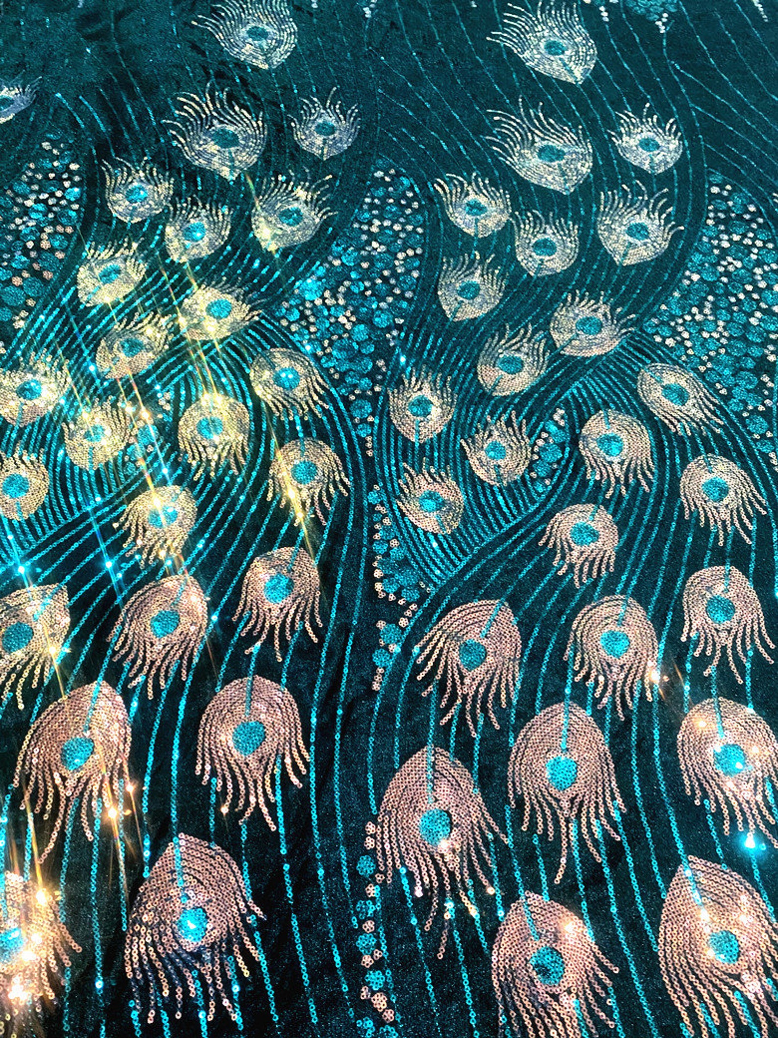 Sequin Glitter Peacock Feather Fabric Soft Fabric Constellation Fabric ...