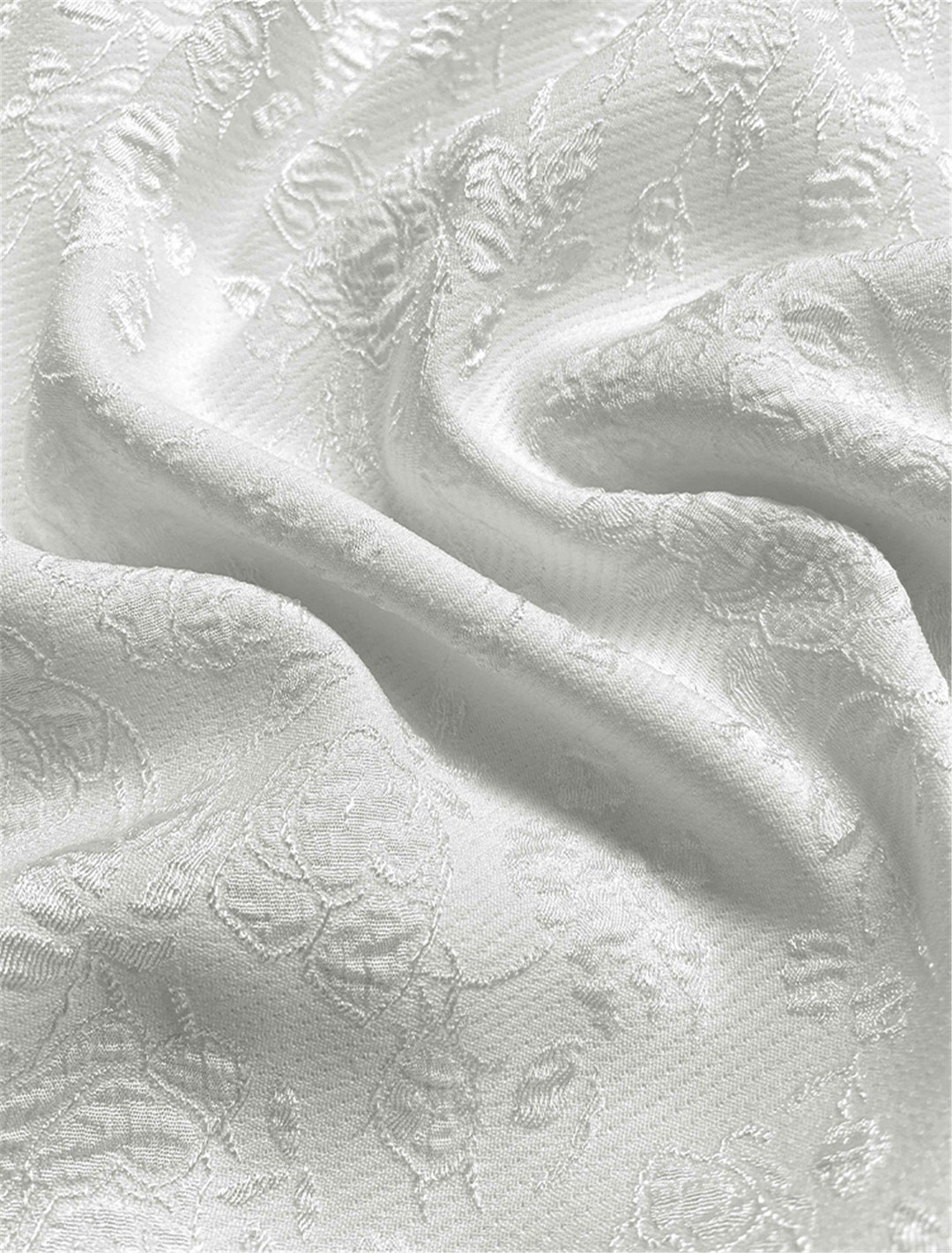 White Brocade Floral Embroidery Emboss Jacquard Antique Embossed ...