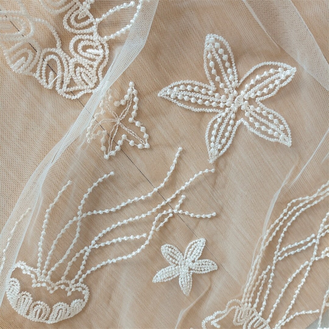 Ivory Jellyfish Starfish Embroidery Lace Fabric Exquisite Ivory Bridal ...