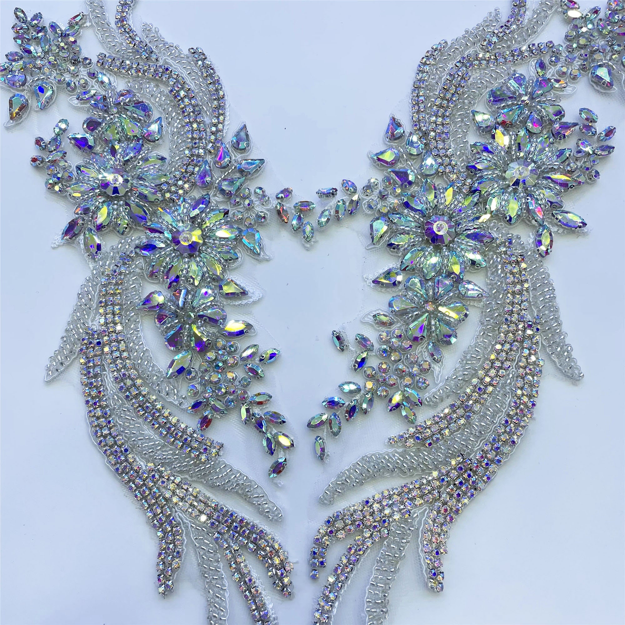 Colorful Applique AB Stone Silver Crystal Rhinestone Appliquedress Belt ...