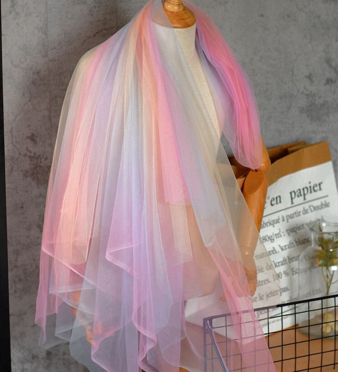 Ombre Gradient Fabric Rainbow Color Mesh Gradient Tulle Lace Fabric ...