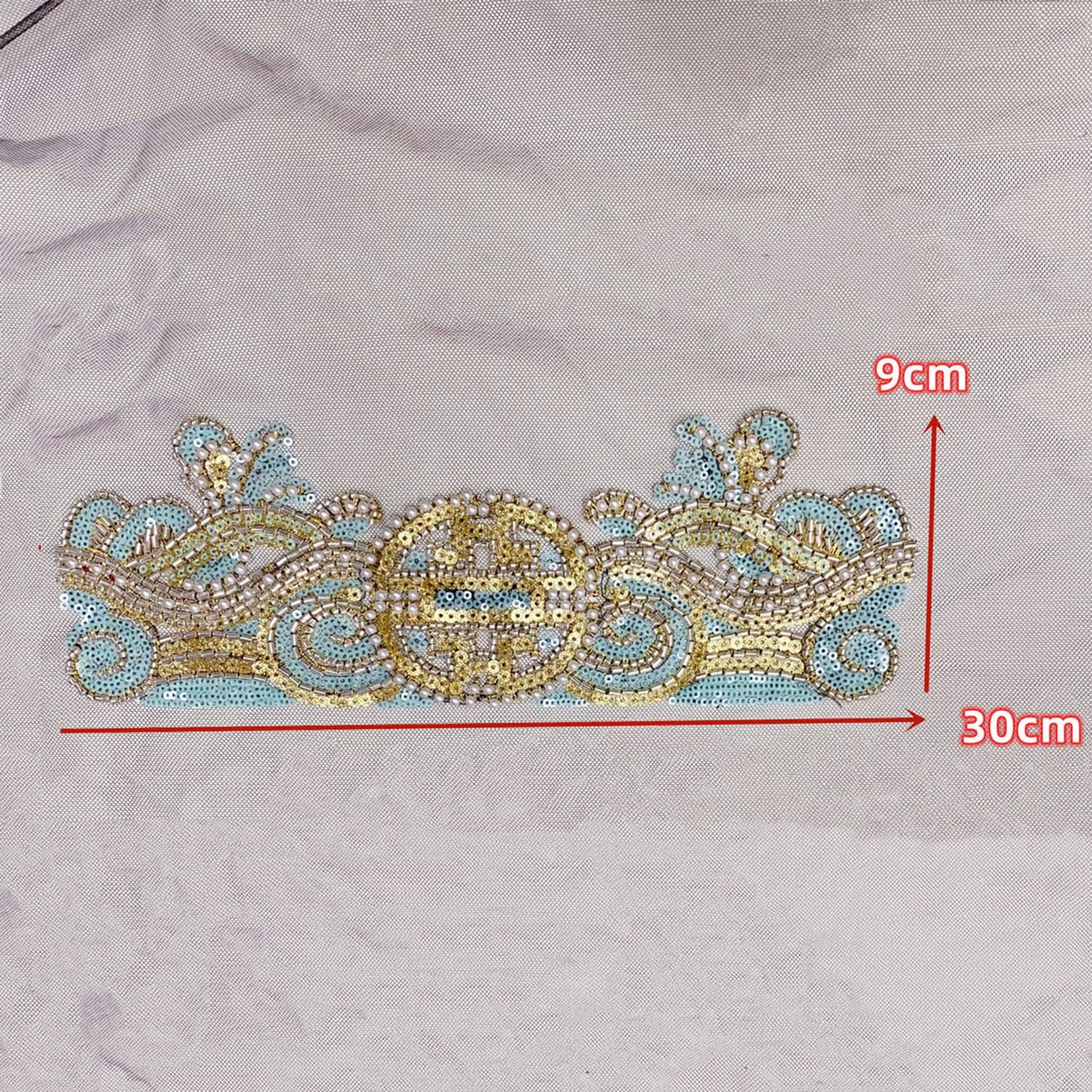 Black Mesh Blue Gold Dragon Embroidery Lace Applique Pearl Beaded ...