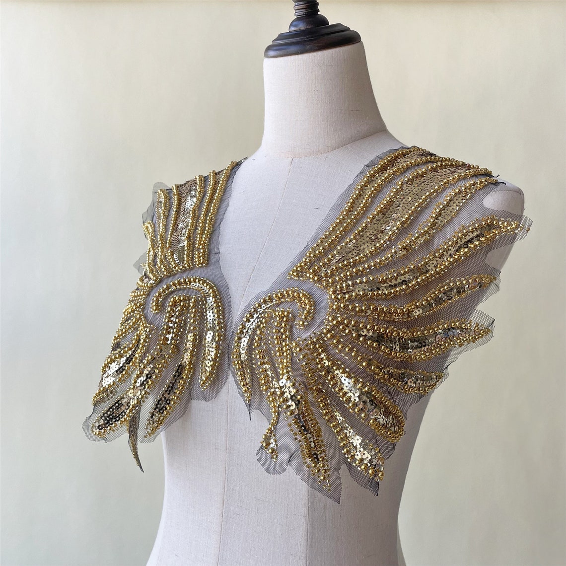 Beaded Gold Wing Applique Golden Patches Wing Lace Motif Embroidery ...