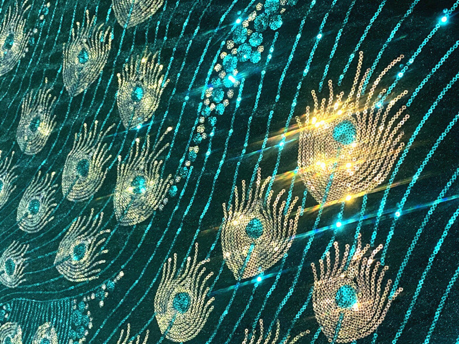 Sequin Glitter Peacock Feather Fabric Soft Fabric Constellation Fabric ...