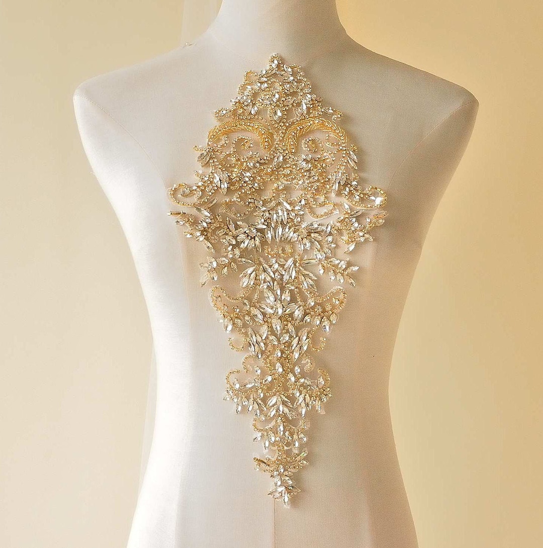 Sparkling Gold Large Decorative Patches Crystal Rhinestone Applique ...