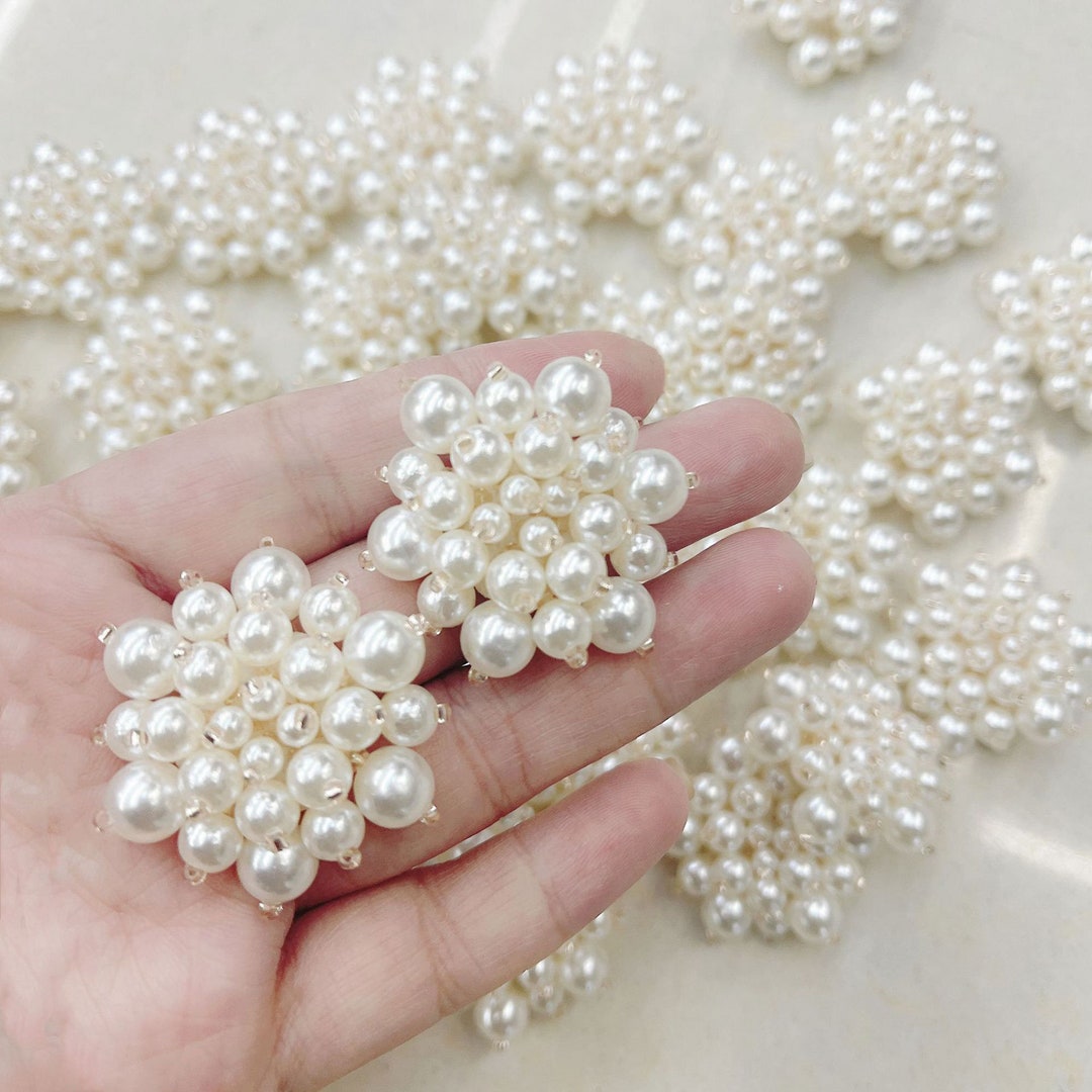 3 Pcs 3D Pearl Flower Motif Button Applique Pearl Beaded Flower ...