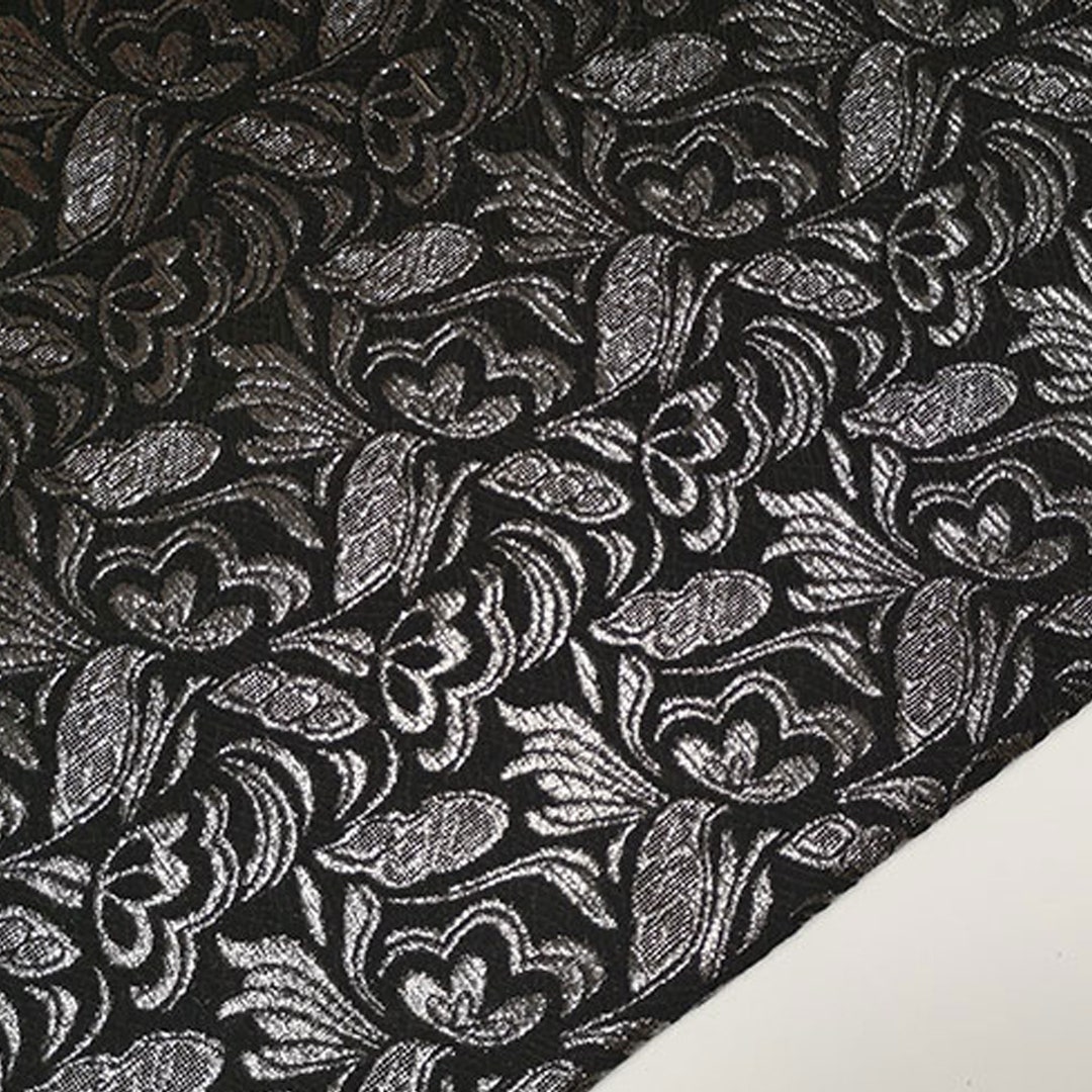 Silver Pattern Jacquard Fabric Silver Thread Embroidered Damask Brocade ...