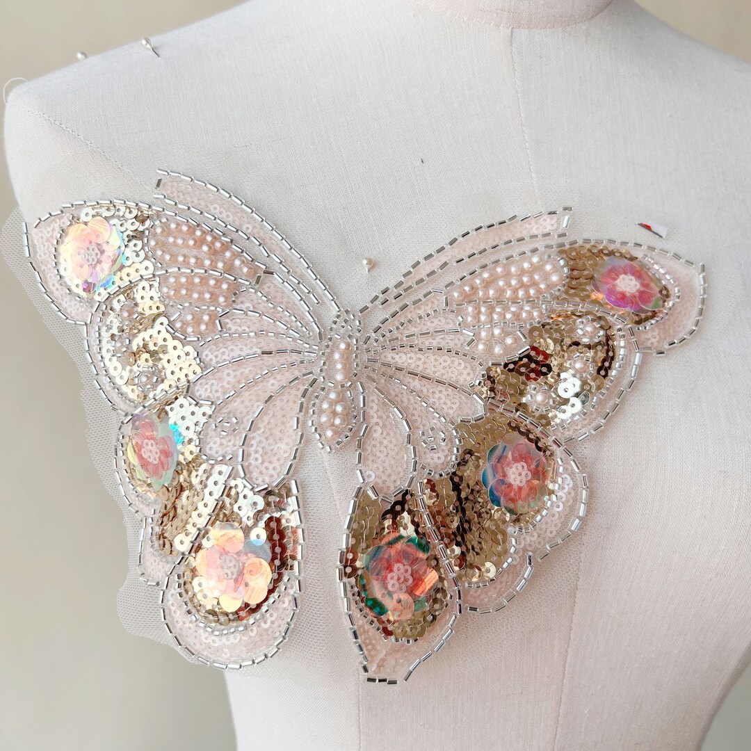 3D Sequin Butterfly Lace Applique Beaded Colorful Lace Motif 3D ...