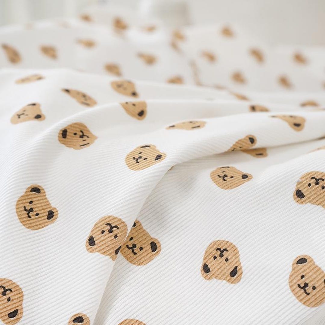 Little Bear Print Cotton Spandex Elasticity Fabric Bear Cotton Fabric ...