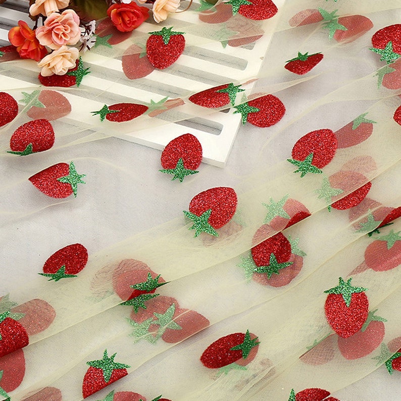 Glittering Strawberry Lace Fabric Red Strawberry Decorative Fabric ...