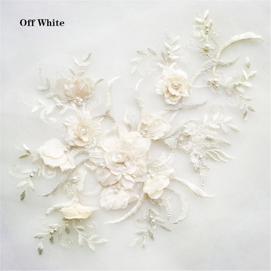 Beaded 3D Floral Lace Patches 3D Flower Motif Bridal Lace Applique ...