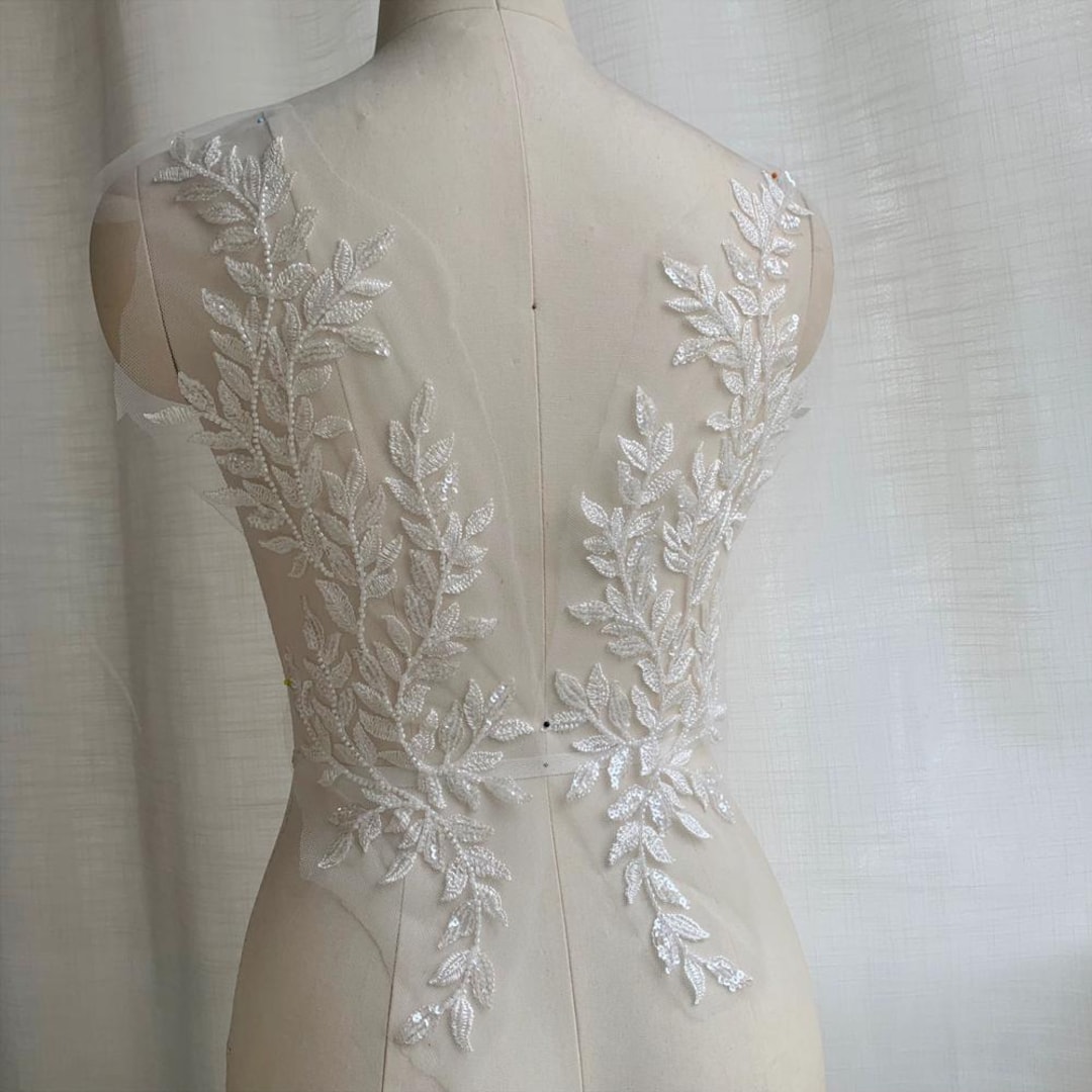 Mirror Pair Vines Patches Flower Motif Ivory Flower Sequins Lace ...