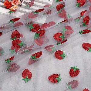 Glittering Strawberry Lace Fabric Red Strawberry Decorative Fabric ...