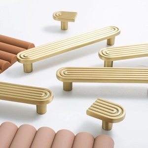 Boho Rainbow Brass Drawer Pulls Knobs, Matte Gold Dresser, Minimalist ...