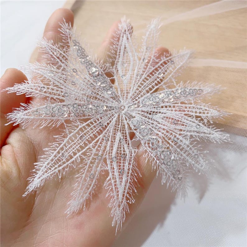 Snowflakes White Motif With Sequin Snowflakes Lace Applique Patches ...