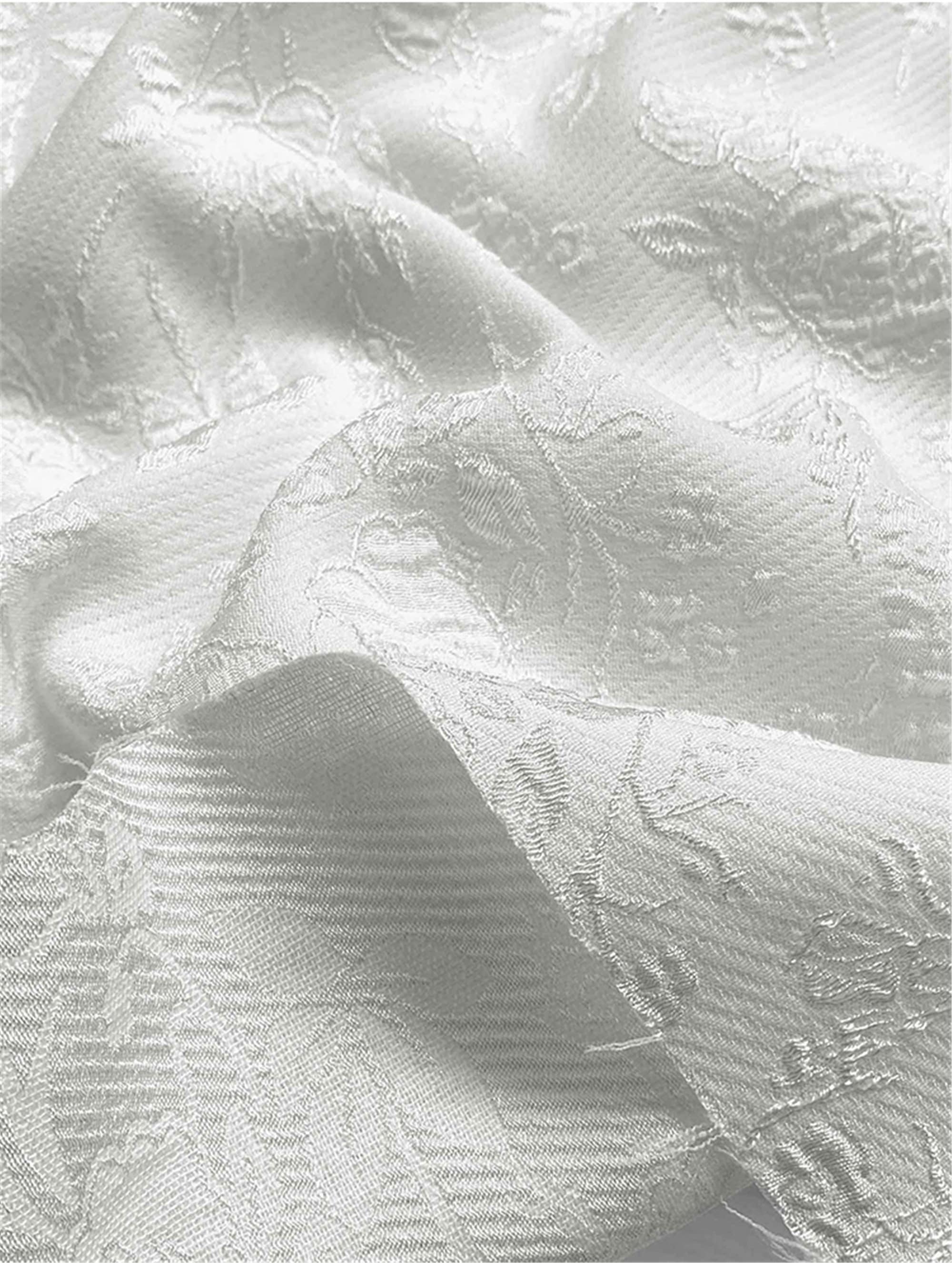 White Brocade Floral Embroidery Emboss Jacquard Antique Embossed ...
