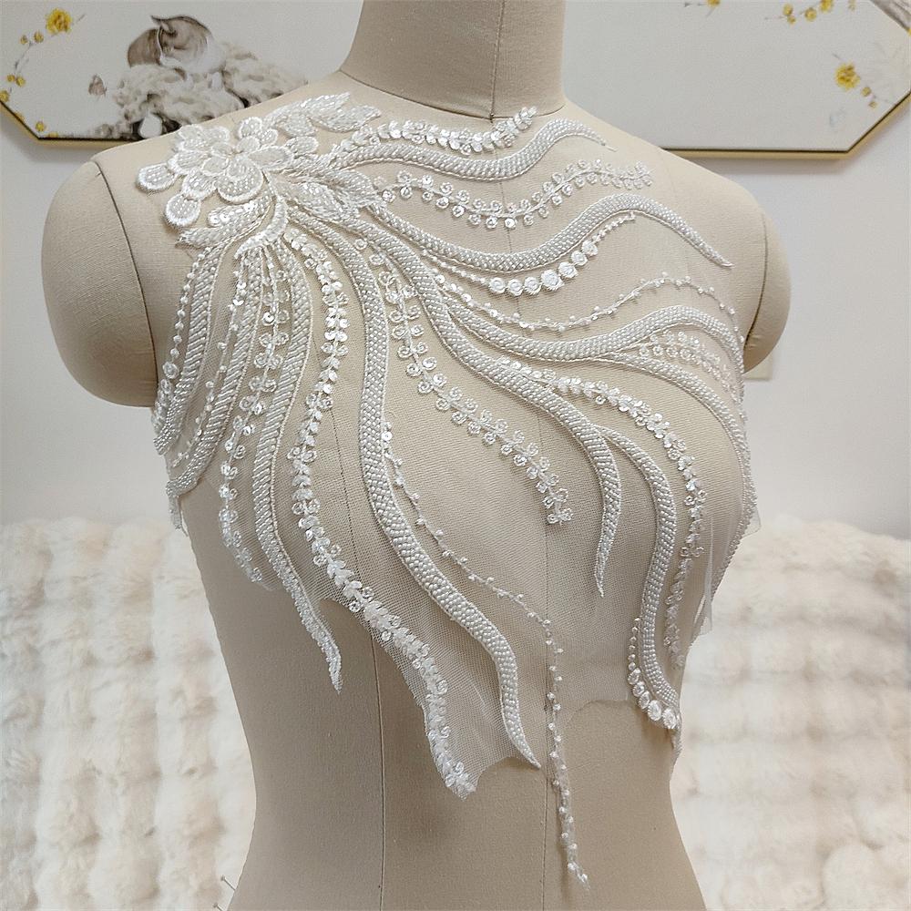 Bodice Beaded Vines Lace Patches Fulled Bead Flower Lace Applique Motif ...