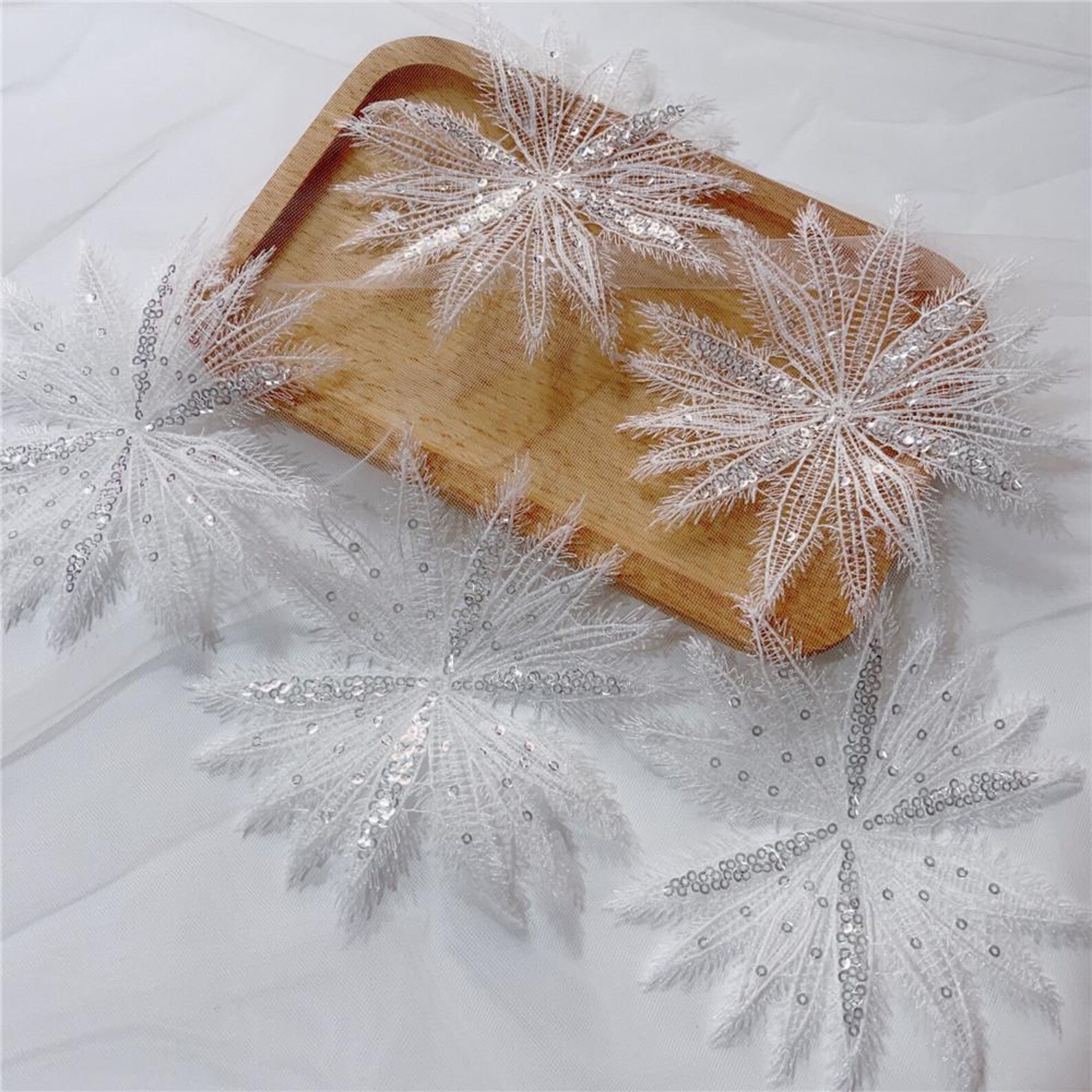 Snowflakes White Motif With Sequin Snowflakes Lace Applique Patches ...