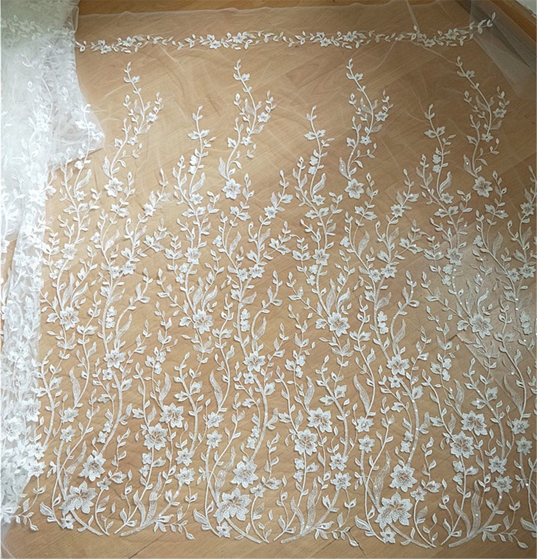 Off White Vine Embroidery Lace Fabric off White Leaf Fabric Leaves Mesh ...