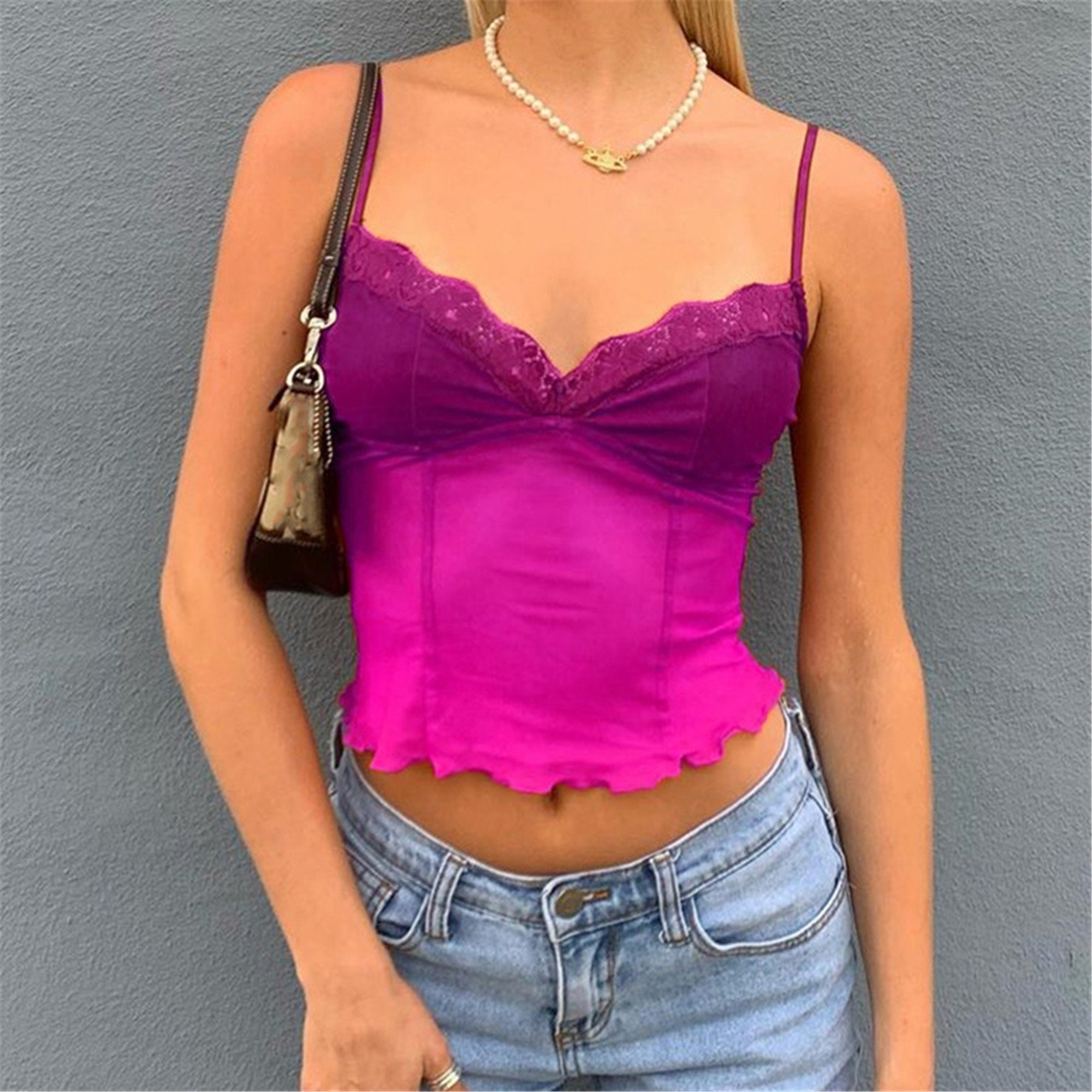 Vintage Mesh Y2k Cami Women Sexy Lace V Neck Cropped Top Y2k Etsy