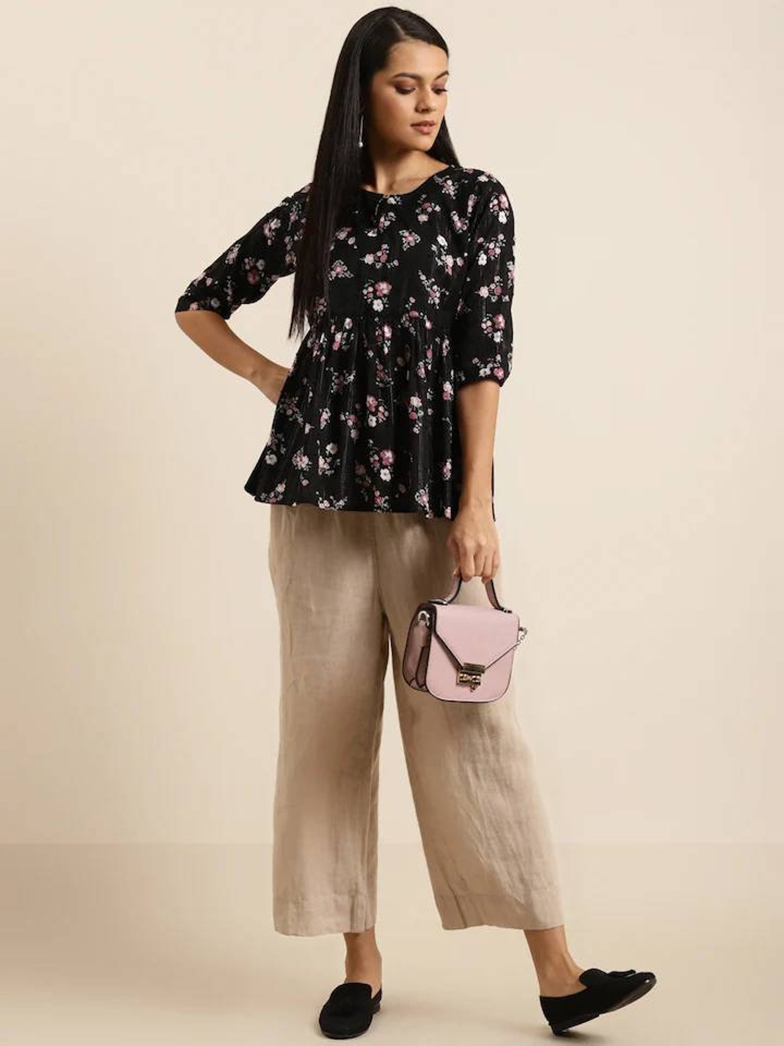 Tops for Women Black & Pink Floral Printed Pure Cotton - Etsy