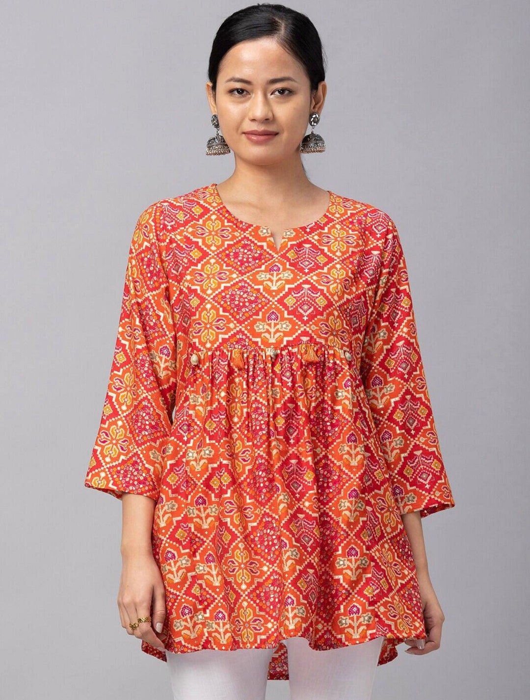 Indian Tunic Red & White Modal Ethnic Printed Tunic for Women Summer ...