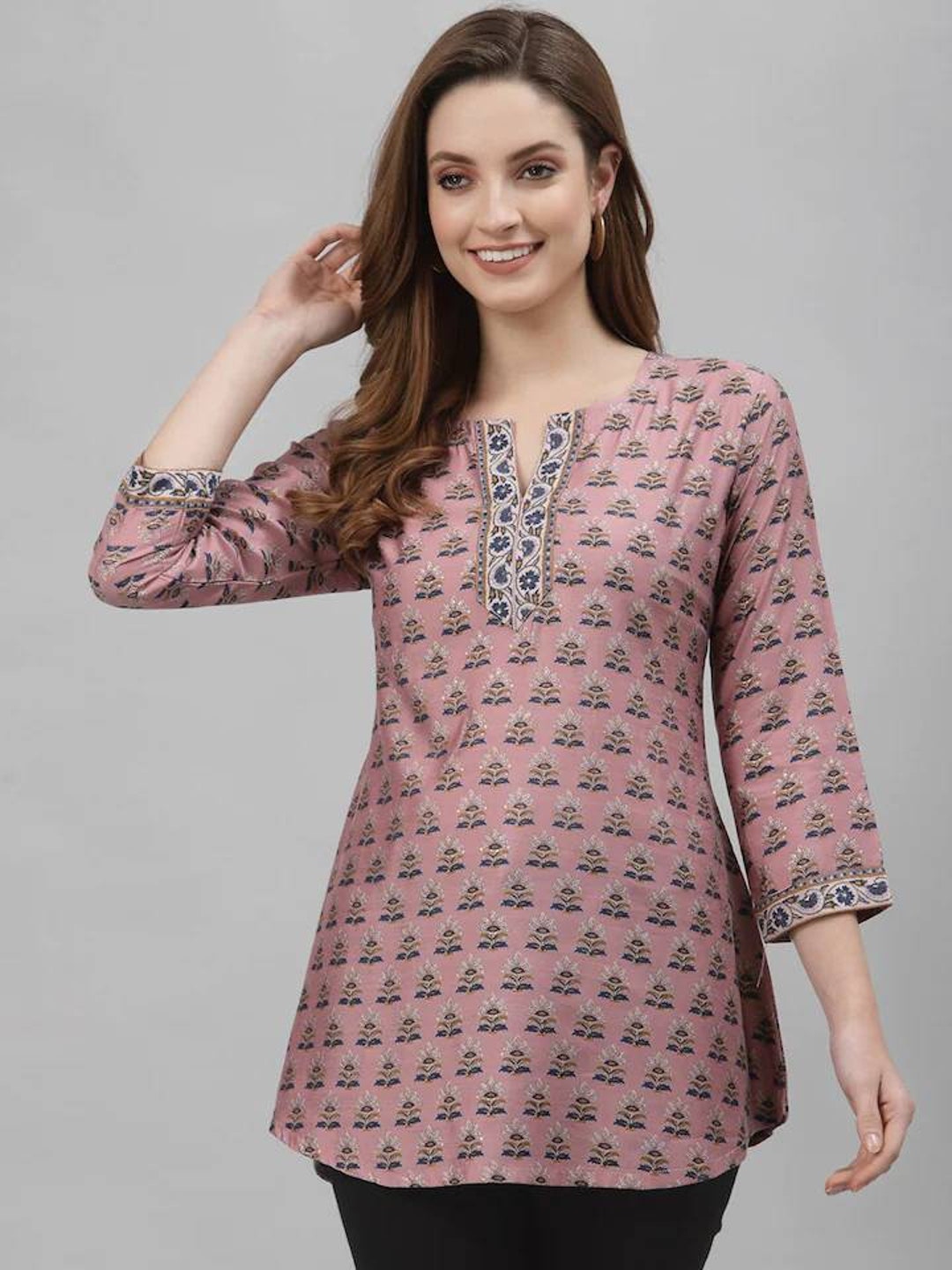 Indian Tunic Pink Floral Printed Tunic for Women Tops for Women Summer ...