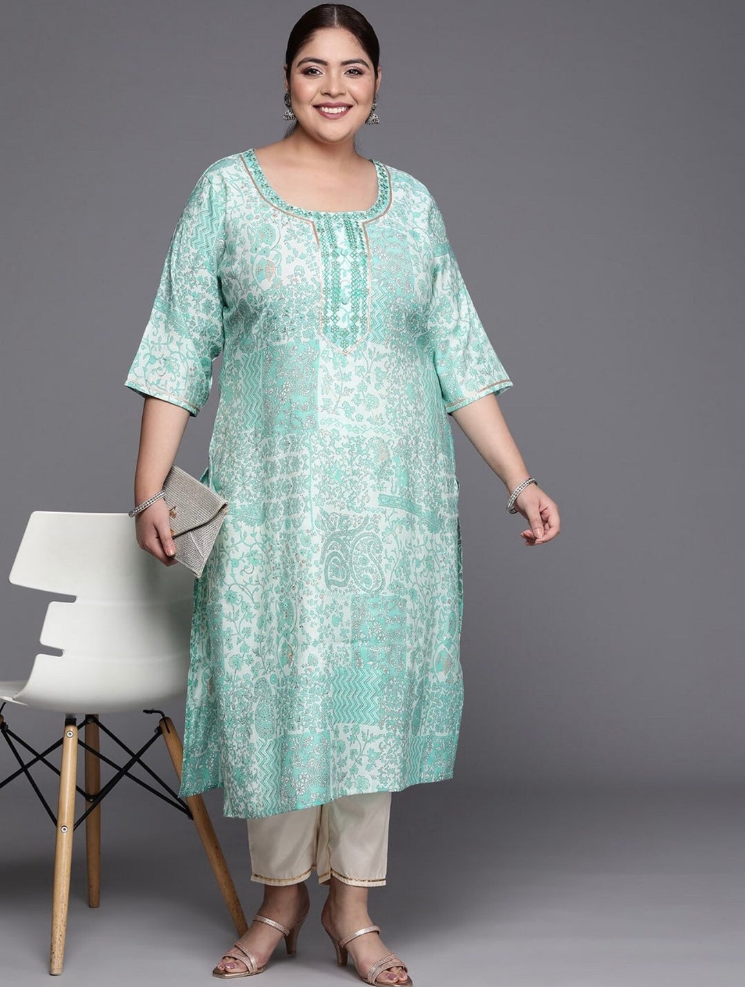 Plus Size Kurta Women Ethnic Motifs Printed Gotta Patti Kurta for Women ...