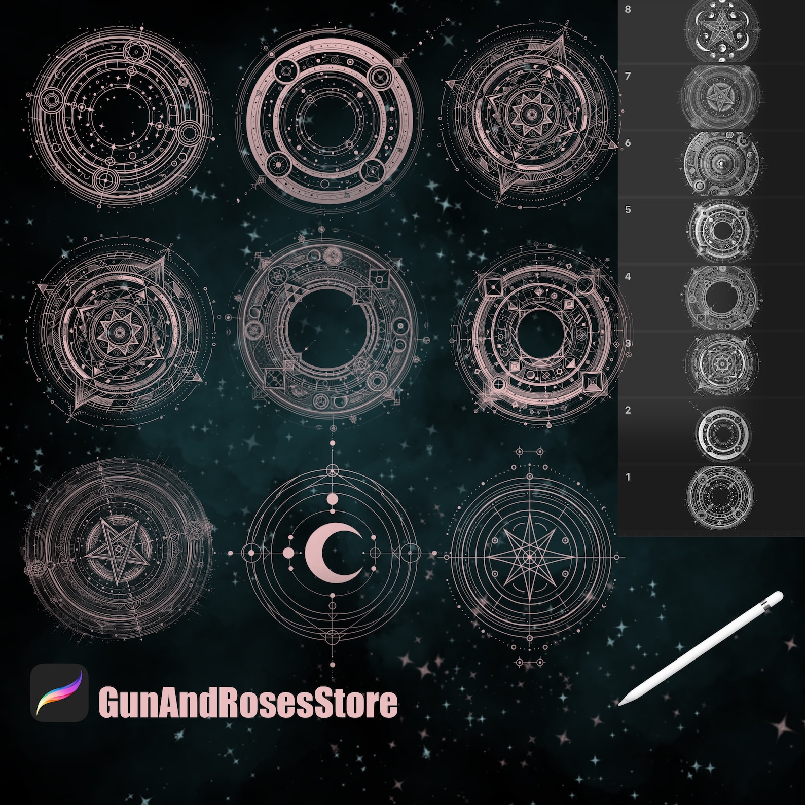 30 Arcane Circles for Procreate - Esoteric Universe Stamps, Magic ...