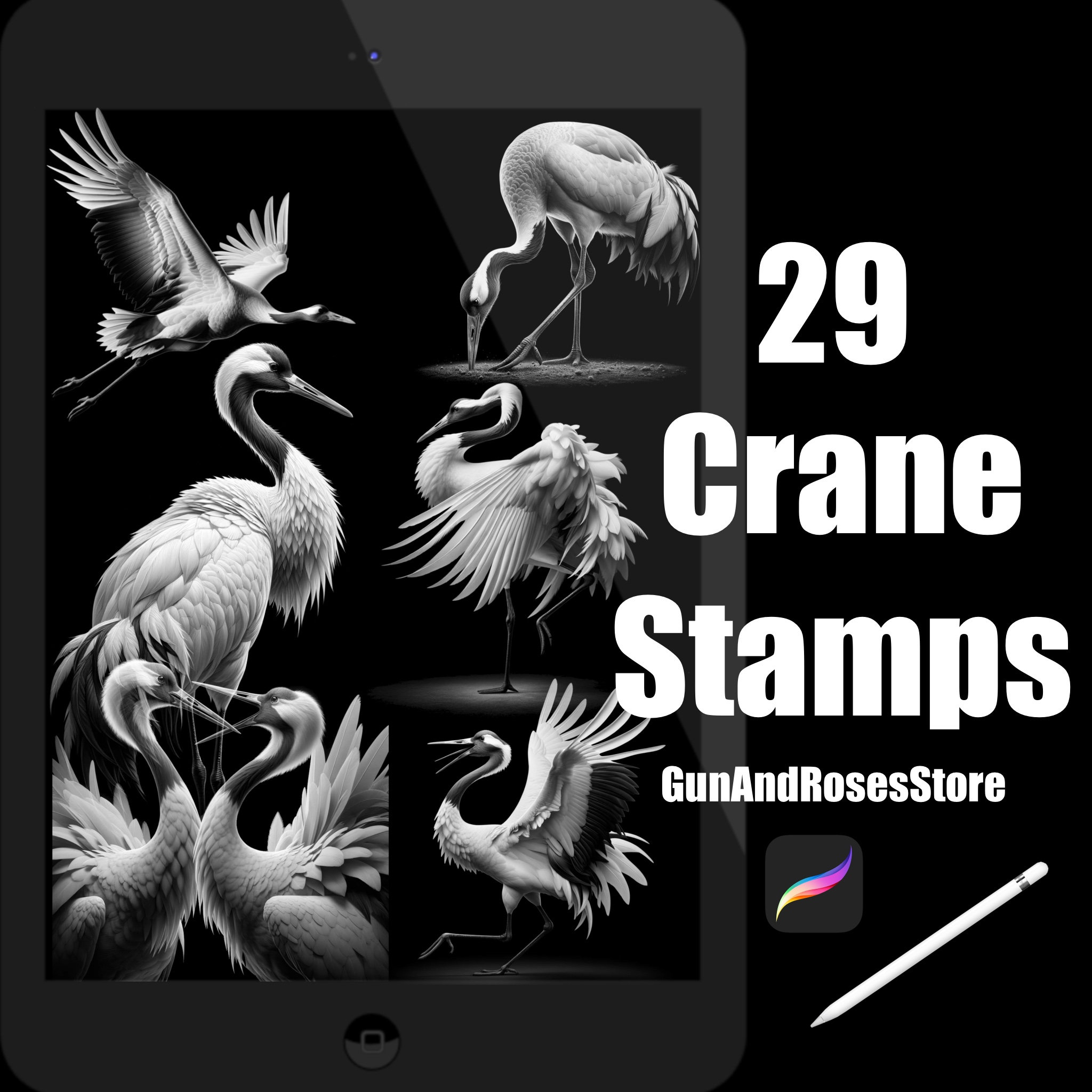 29 Crane Stamps for Procreate - Procreate Brushes, Procreate Stamps ...