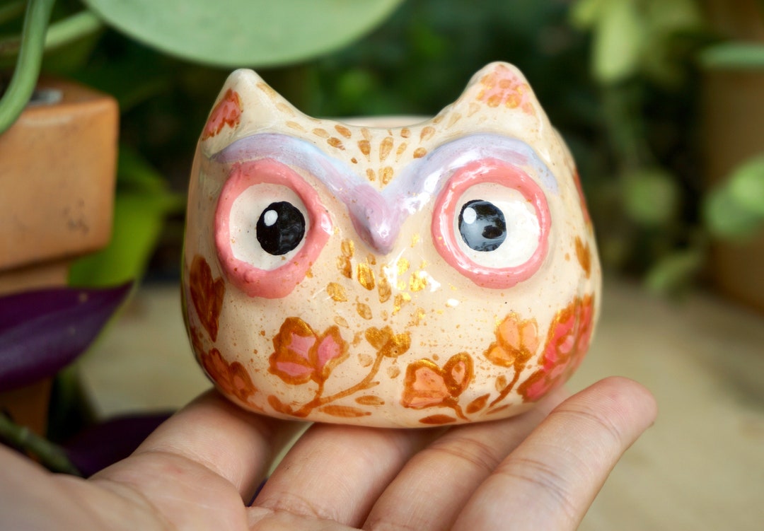 Mini Owl Planter, Blue Owl Pot, Handmade Pottery, Mini Planter, Owl ...