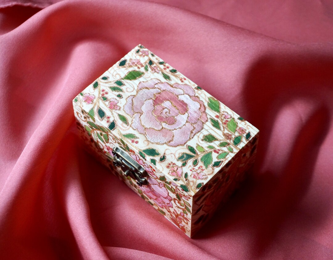 Hand Drawn and Painted, Wooden Box, Rose Vines - Acrylic Painting on ...