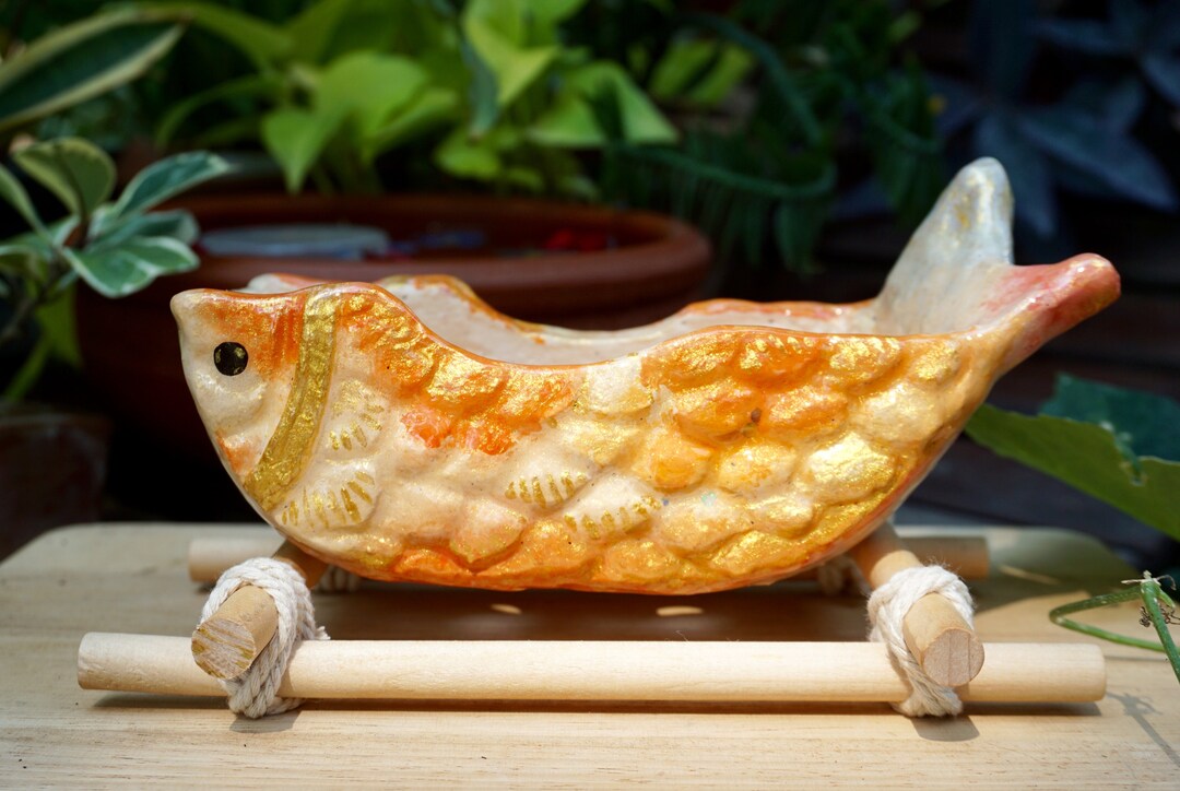 Fish Planter / Lucky Gold Koi / Carp Planter / Fish Plant Pot ...