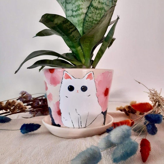 Hand-painted Cat Planter MADE-TO-ORDER Clay Pot 5 | Etsy