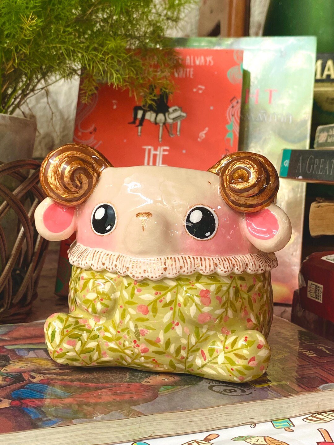 Goat in Pajamas Handmade Planter, Handmade Pottery, Goat Plant Pot ...