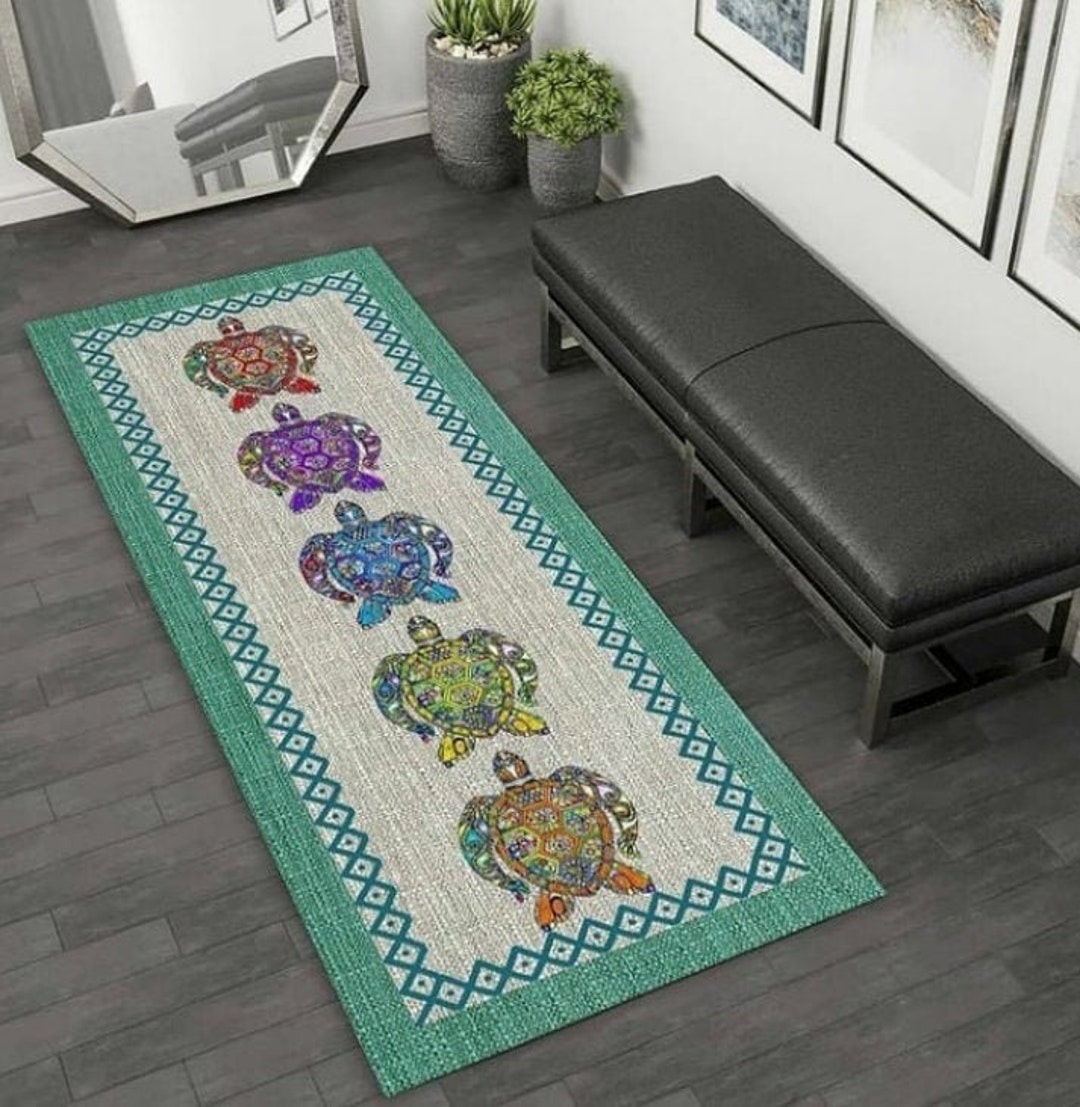 Turtle Pattern Kitchen Rug Machine Washable Kitchen Rug Non Slip ...