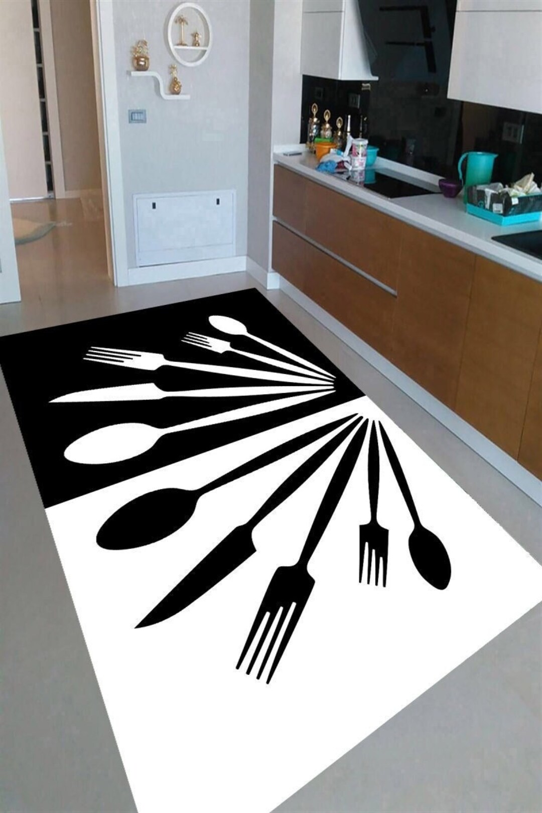 Spoon Fork Patterned Kitchen Carpet Kitchen Dining Room Runner Rug Non ...