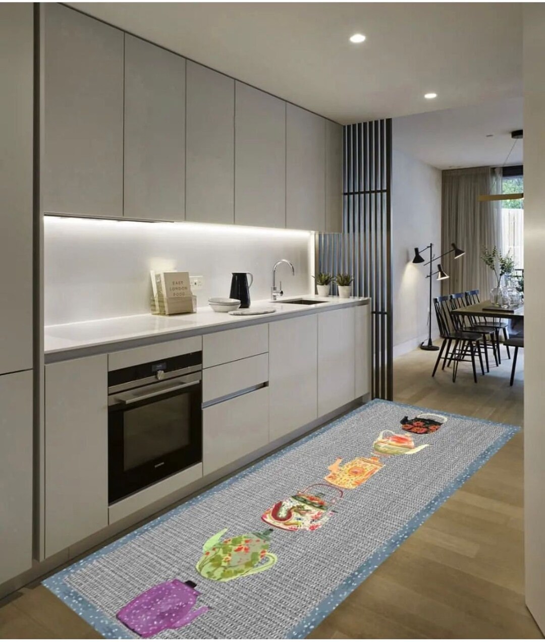 Teapot Pattern Kitchen Dining Room Runner Rug / Non-skid Machine ...