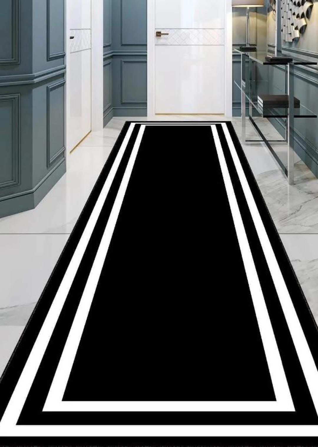 Black and White Plain Modern Washable Entrance Carpet or Rug - Etsy